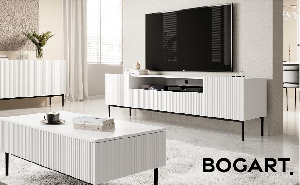 bogart TV Lowboard Nicole 200 cm mit 4 Klappen/Türen, offenes Fach, Griffloses Öffnungssystem ...