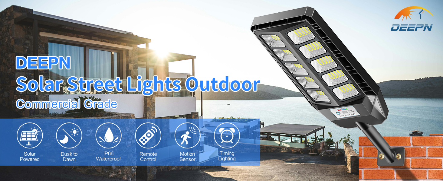 Deepn Solar Lights Outdoor for Outside, IP66 Waterproof Solar Street Lights Outdoor, 6500K Dusk ...