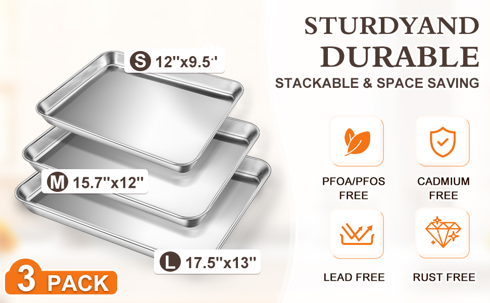 Amazon.com: Baking Sheet Set of 3, Commercial Grade Stainless Steel ...