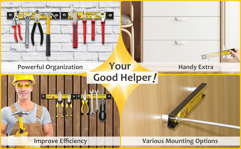 8” Magnetic Tool Holder with Screws, 4 Pack Magnetic Strips Heavy Duty Tool Magnet Bar, Storage ...