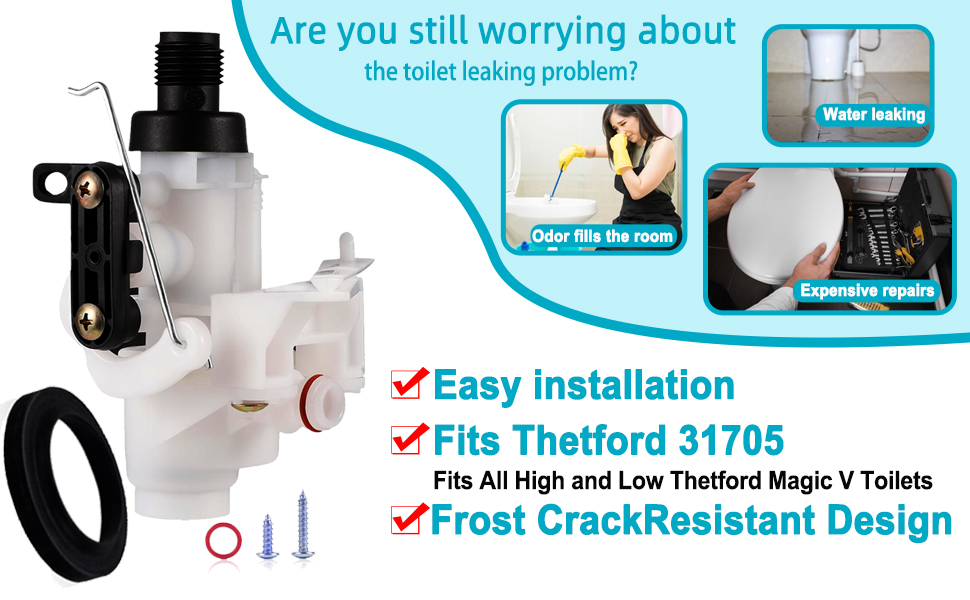 Premium 31705 RV toilet water valve kit, leak-proof and freeze-crack resistant RV toilet parts ...
