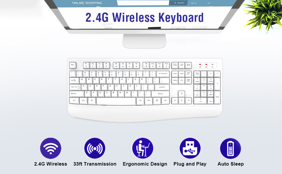 Amazon.com: QUASIO Wireless Keyboard, 2.4G Full-Sized Ergonomic ...