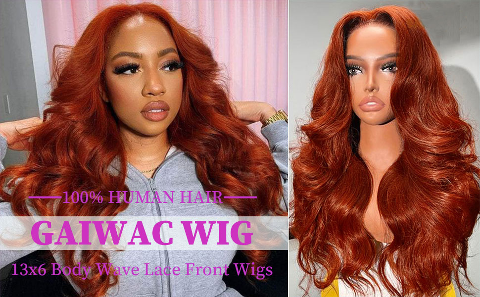 Amazon.com : GAIWAC Reddish Brown 13x6 Body Wave Lace Front Wigs Human Hair 200% Density Pre ...
