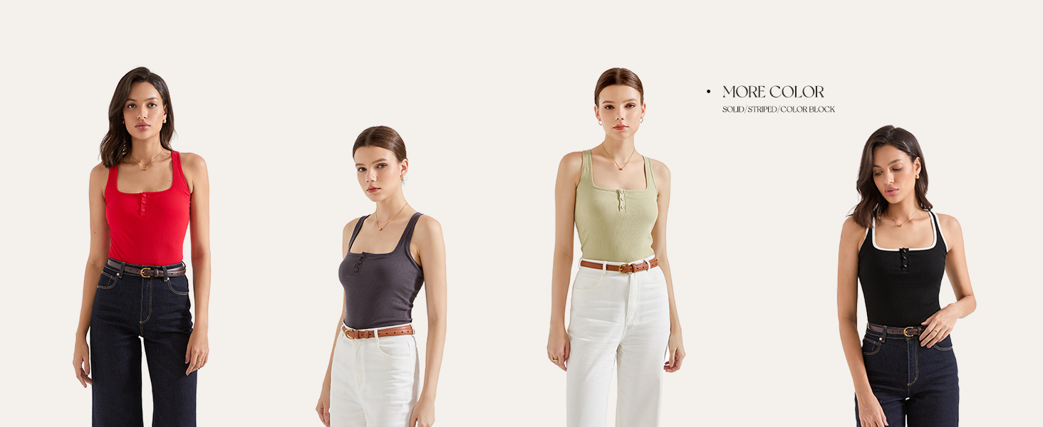 SUUKSESS Women Built in Bra Sexy Ribbed Square Neck Tank Tops Summer Cotton Sleeveless Crop ...