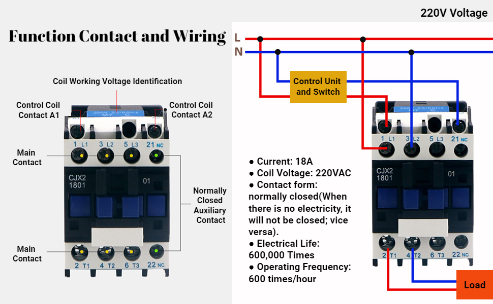 Three Poles Contactor CJX2-1801 High Sensitivity Industrial Electric AC Contactor Coil 220V 18A ...