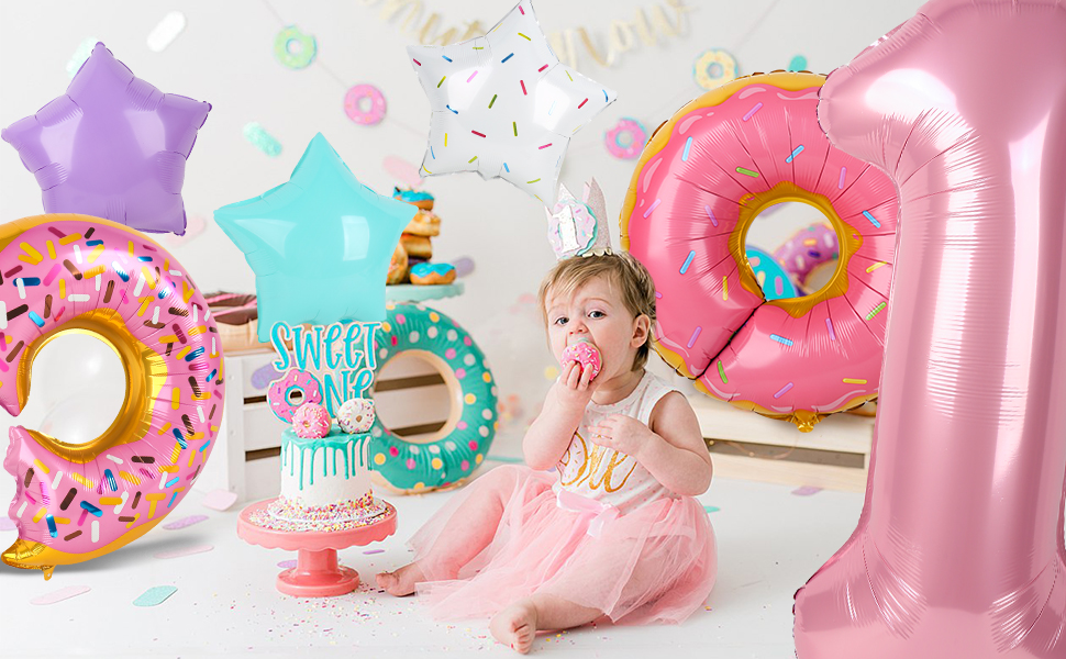 Amazon.com: Dripykiaa 6 Pcs Donut Balloon Bouquet 40” Pink One Year Old Balloon Set for First ...
