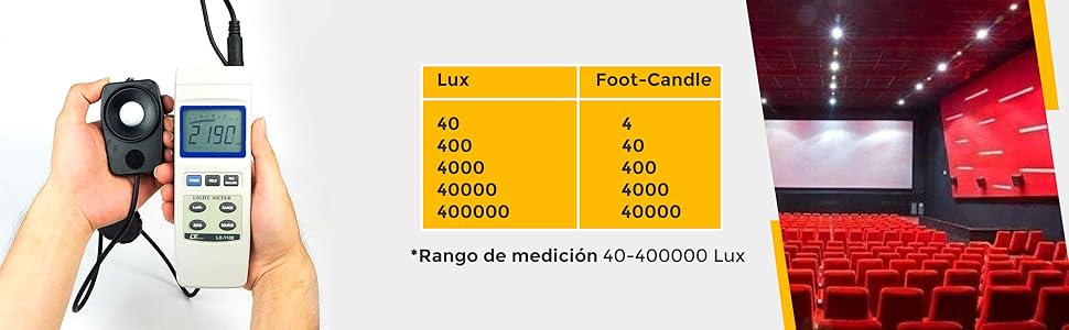 Instrukart Luxómetro Digital (Rango: 0 a 400 000 Lux) para auditorios, teatros, estadios ...