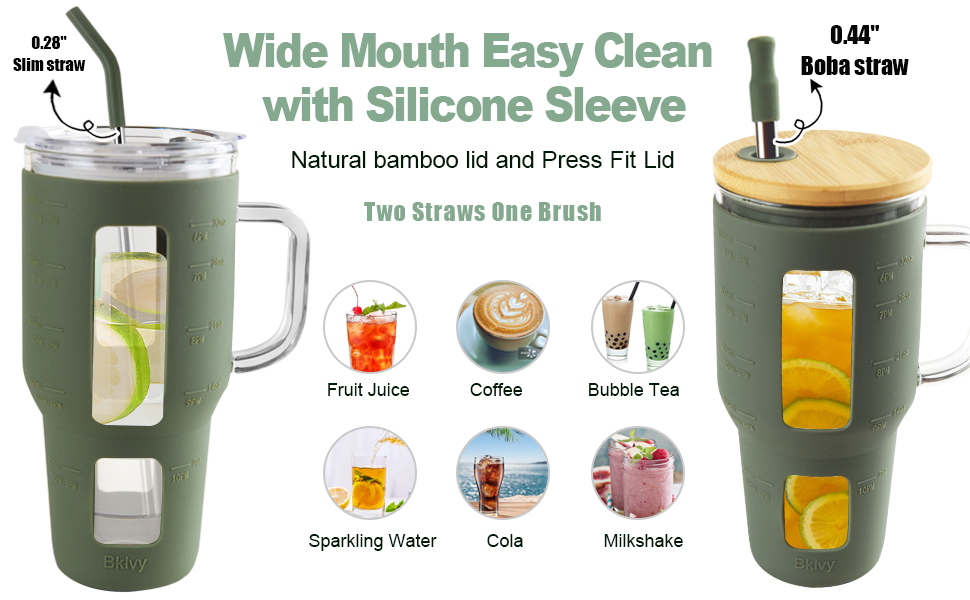 Amazon.com | 32 oz Glass Tumbler with Bamboo Mug 2 Straws & 2 Lids ...