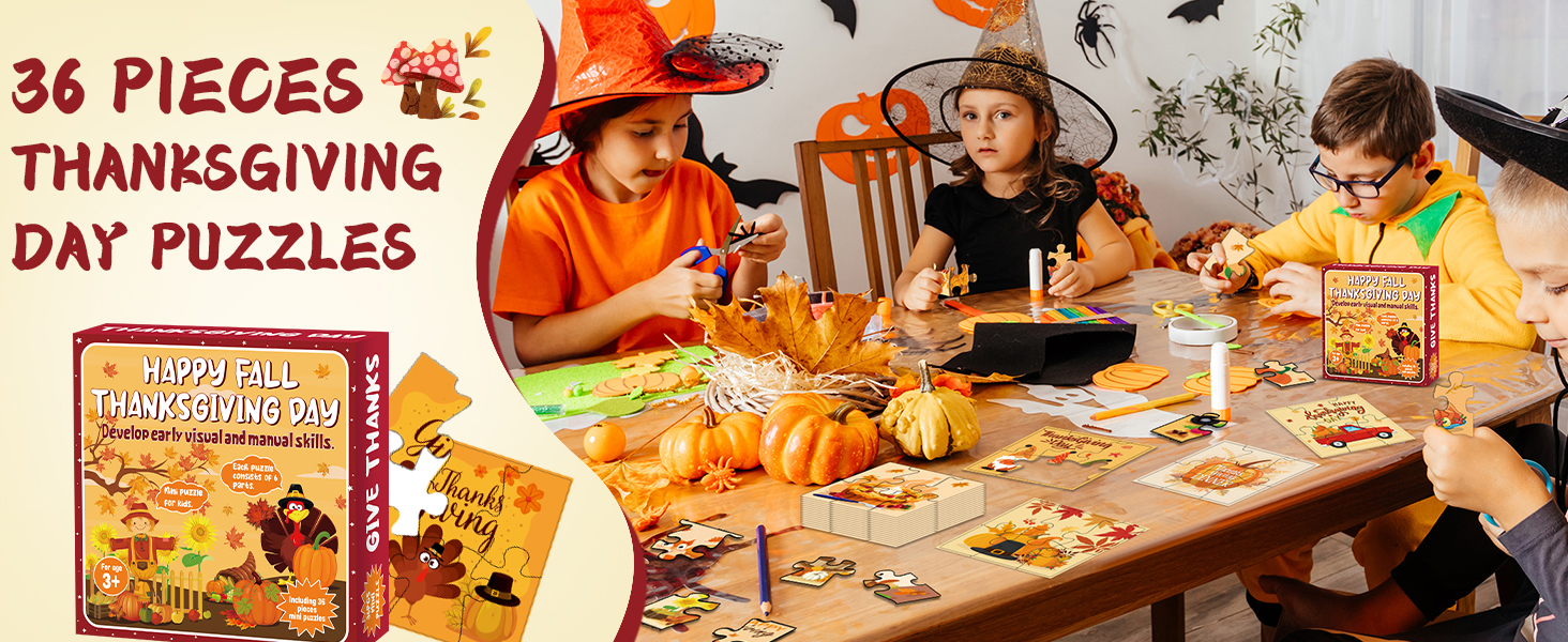 Amazon.com: 36PCS Thanksgiving Turkey Jigsaw Puzzles Happy Fall Pumpkin ...