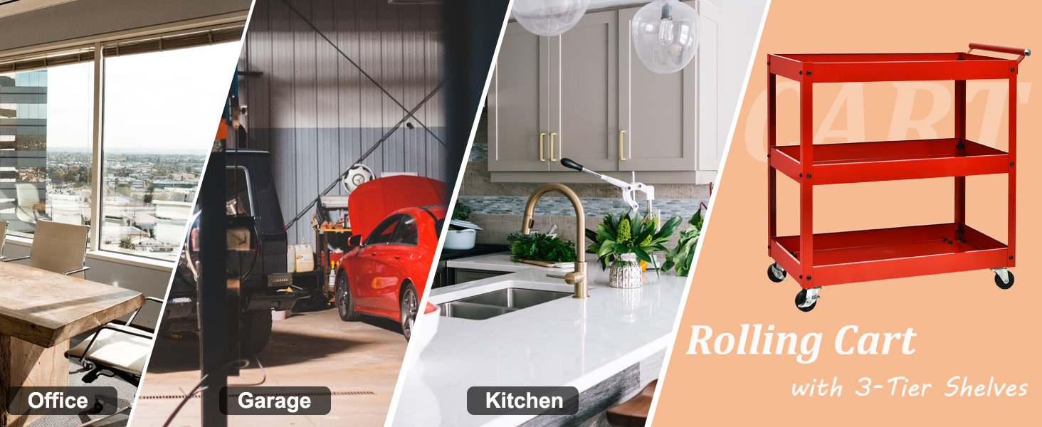 IRONMAX 3 Tier Utility Cart, Heavy Duty Metal Rolling Cart on Wheels with Brake, 330LBS Capacity ...