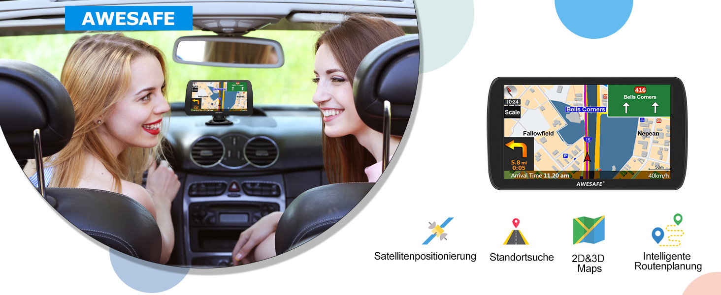 AWESAFE LKW Navi 9 Zoll Navigationsgerät mit Bluetooth 2023 GPS Navigation unterstützt ...