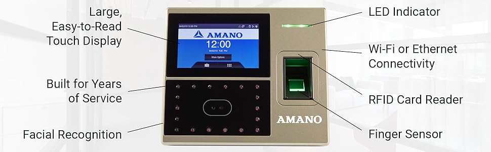 Amazon.com: AMANO AFR-200 Facial Recognition Time Clock with Fingerprint, Touch Screen, RFID ...
