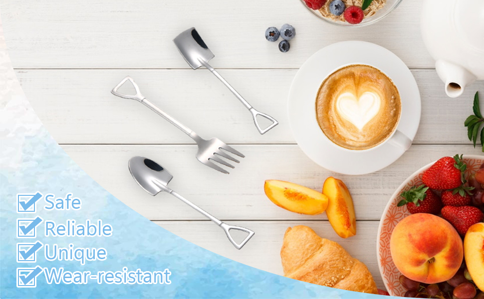 TPBSITNS 12PCS Shovel Spoon Fork Set, Stainless Steel Spade Shape Dessert Spoons Tableware ...