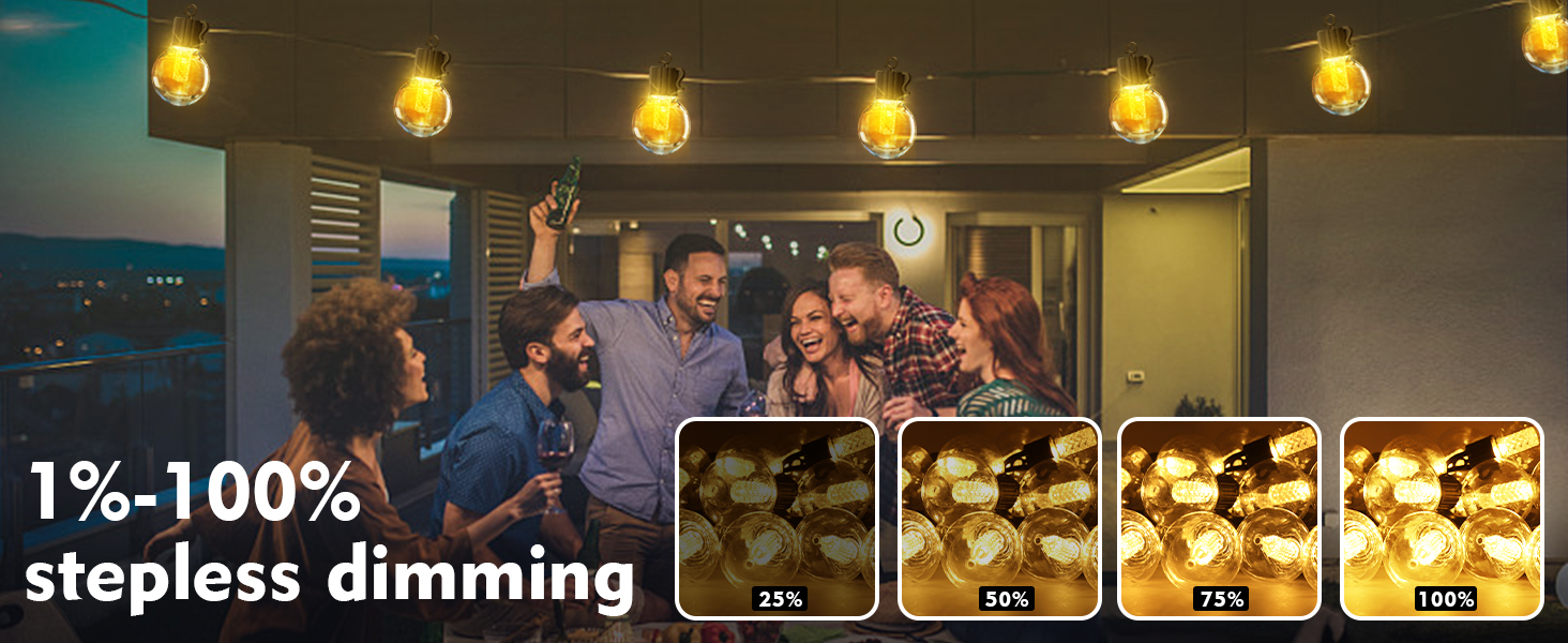 50FT Smart LED Outdoor String Lights – Dimmable G40 Globe LEDs Patio Lights Plug in with 25 LED ...