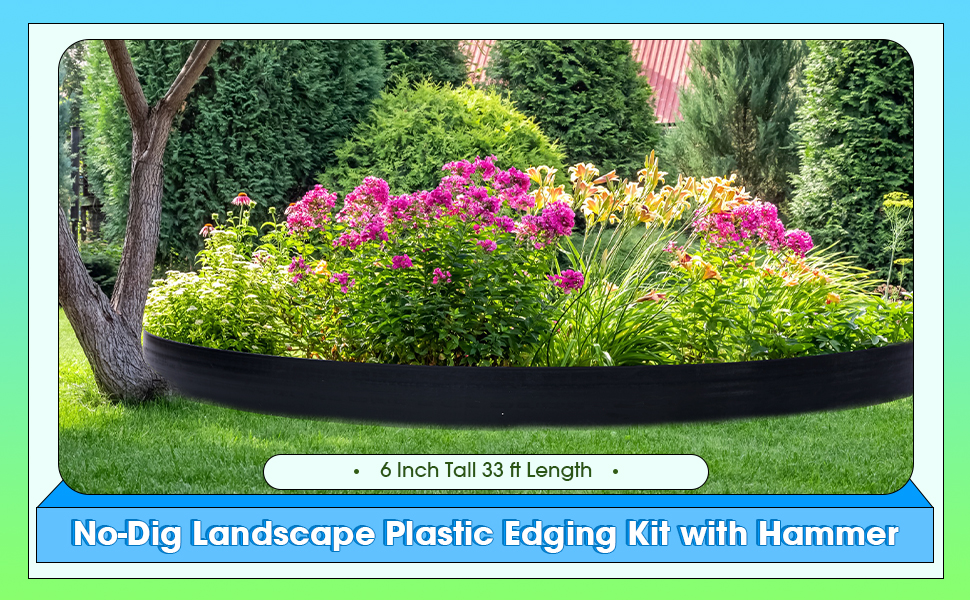 Amazon.com : FoldTier 6 Inch Tall 33 ft Length Landscape Plastic Edging Kit with Hammer Spikes ...