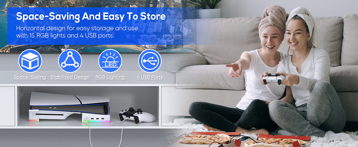 Amazon.com: MENEEA Horizontal Stand for PS5 Pro/PS5 Slim Console with 4-USB Port Hub & 14 RGB ...