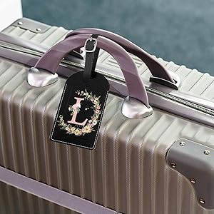 Amazon.com: BHAHB 2 Pack Initial Letter Luggage Tag Monogram Luggage Tag PU Leather Suitcase ...
