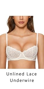 DOBREVA Women's Sexy Lace Bra Underwire Balconette Unlined Demi Sheer Plus Size at Amazon Women ...