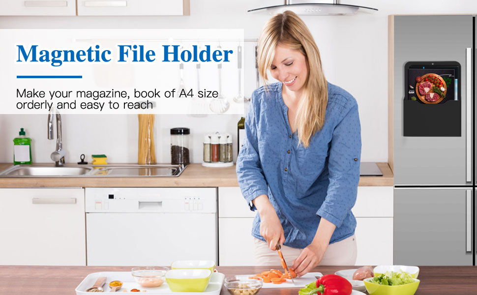 MoKo Magnetic File Holder, A4 Large Size Refrigerator Storage Organizer Magnet Pencil Cups ...