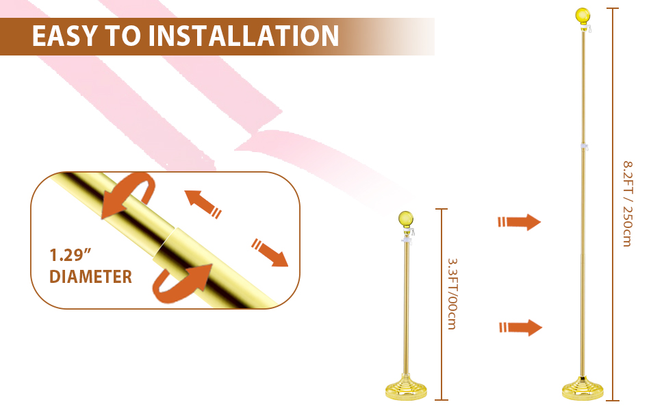 Amazon.com : Indoor Flag Pole Kit，Telescoping 6FT-8FT FlagPole with Base,Rotate 360 Degrees,3x5 ...