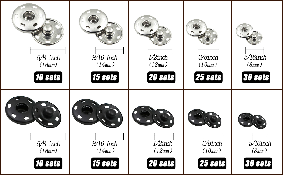 Amazon.com: 200 Sets Sew-On Snap Buttons, Metal Button Snaps for Sewing ...