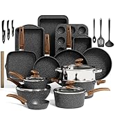 Amazon.com: Kitchen Academy Induction Cookware Set-17 Piece Non-stick Cooking Pan Set, Black ...