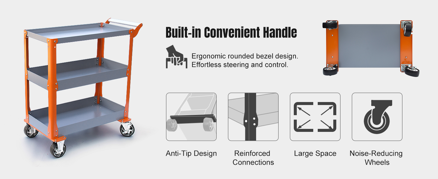 Amazon.com: HPDMC 3-Tier Utility Cart 1000lbs Capacity Heavy Duty Metal Service Cart with Wheels ...