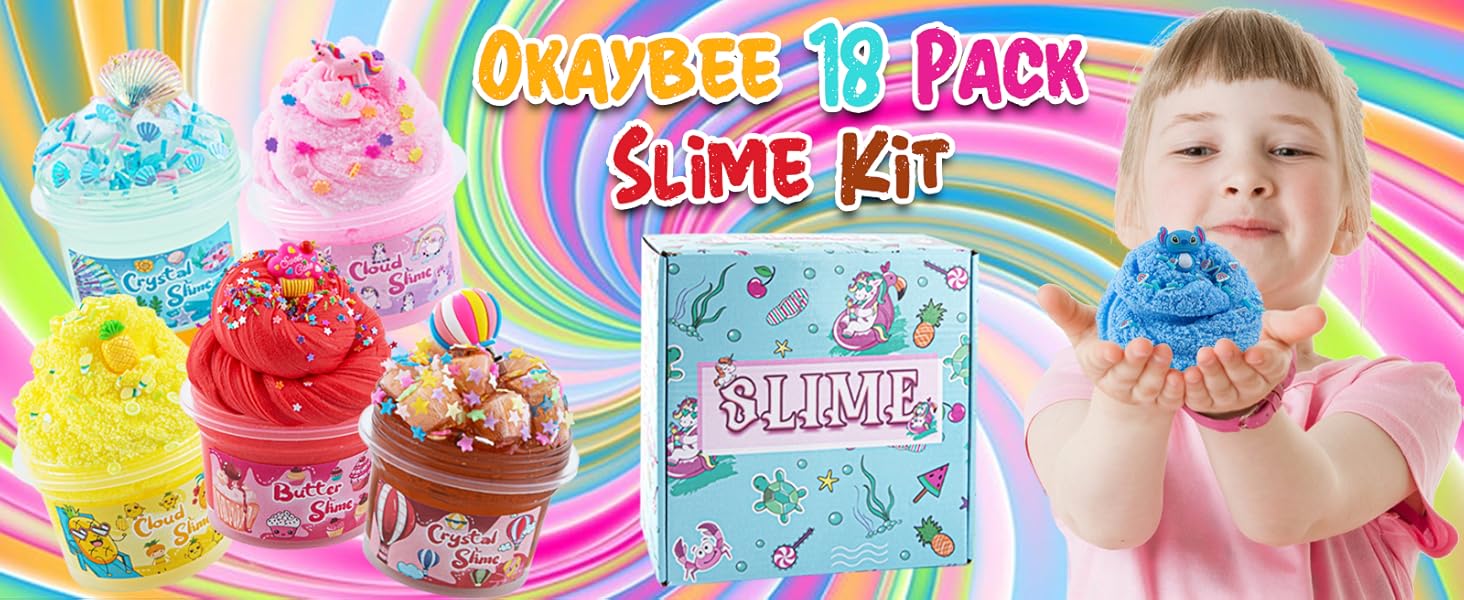 Okaybee 18 x 80 mL Big Premade Slime Kit, 48 FL OZ Slimes Includes Butter, Clear, Cloud Slime ...