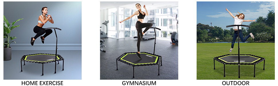 ONETWOFIT 48" Silent Mini Trampoline with Adjustable Handle Bar Fitness Trampoline Bungee ...