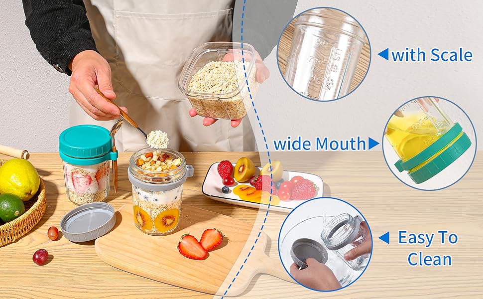 Amazon.com: GUUTRY Overnight Oats Containers with lids and Spoons: 16 oz Mason Jars for ...