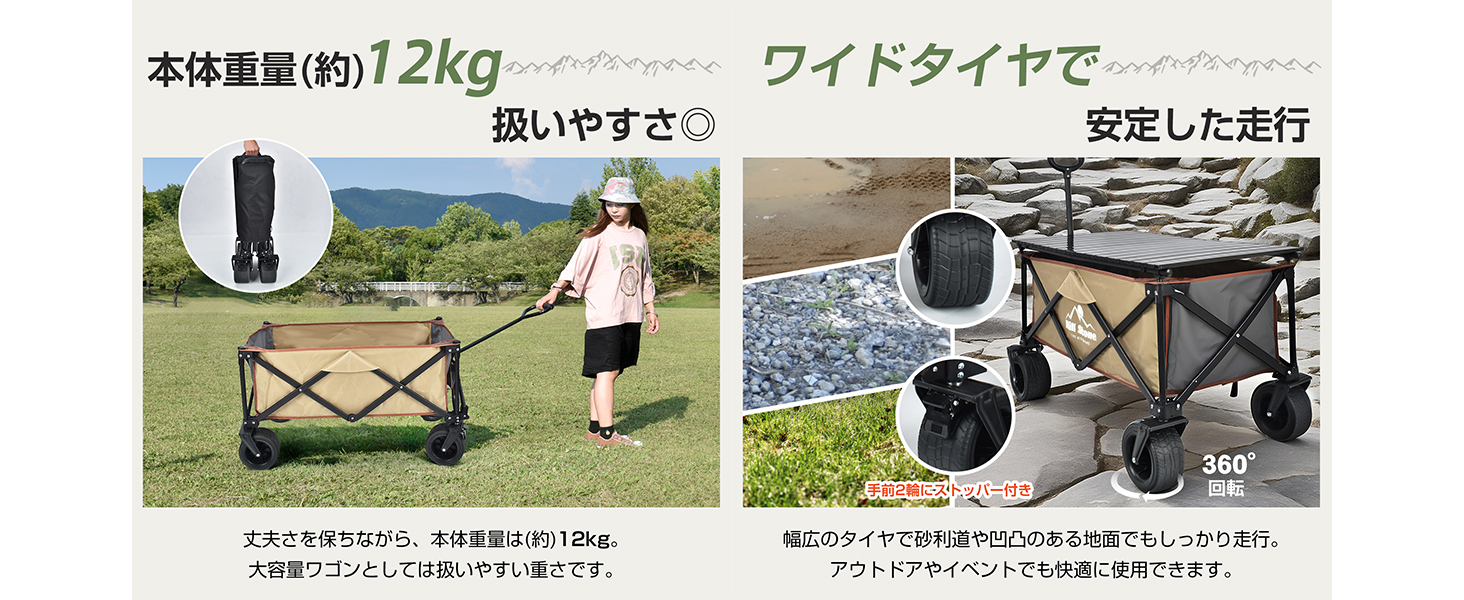 Amazon.co.jp: Fkstyle 折りたたみキャリーワゴン 大容量150L 耐荷重120kg ロールテーブル付き アウトドアワゴン ワイドタイヤ 軽量12kg 頑丈 コンパクト収納 ...