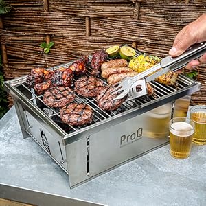 ProQ Flatdog Portable Charcoal BBQ for Camping, Re-usable Barbecue Grill, BBQ Gifts for Men ...
