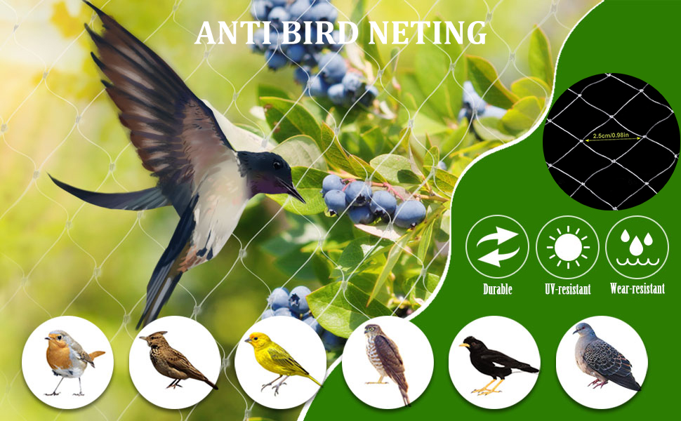 VASLON Anti Bird Netting 33 x 16 Ft Nylon Anti Bird Mesh Net Reusable Protective Garden Netting ...