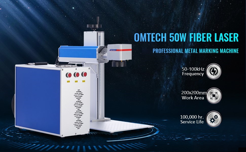 OMTech 50W Laser Marking Machine for Metal and More, 200x200mm Fiber Laser Engraver and Cutter ...