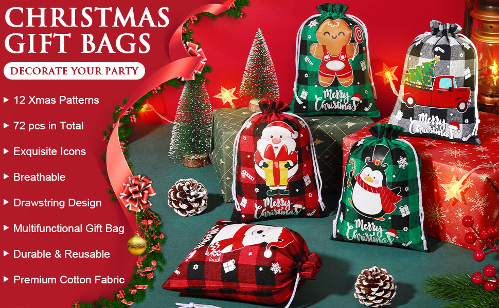 Amazon.com: 72Pcs Burlap Christmas Drawstring Bags, 5x7in Buffalo Plaid ...