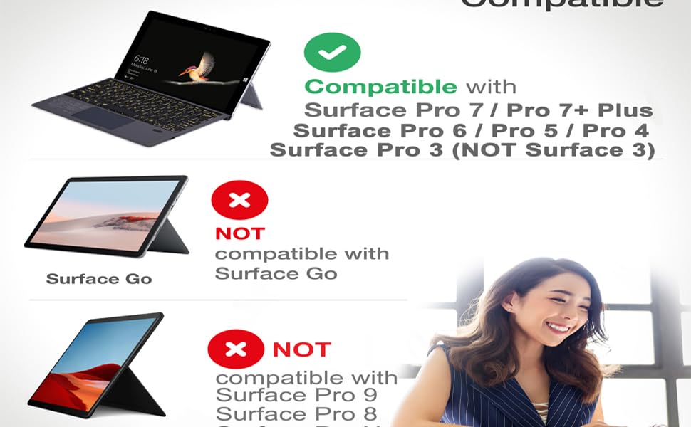 Teclado Inalámbrico Tipo Cubierta Con Trackpad Mouse Para Microsoft Surface Pro 3/4/5/6/7 ...