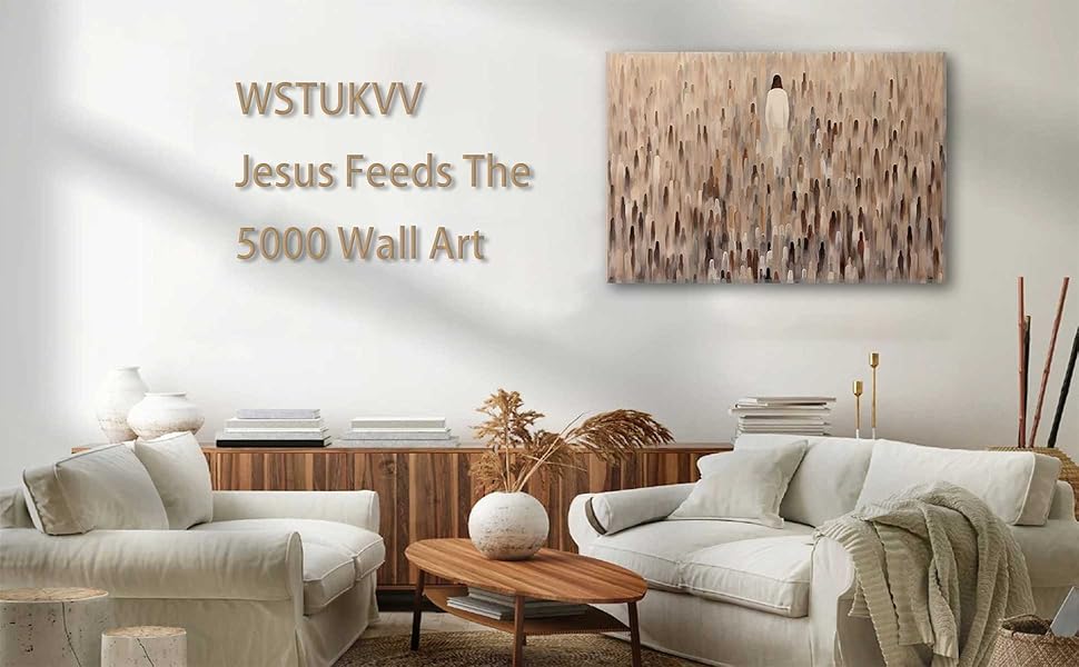 Amazon.com: Jesus Feeds The 5000 Wall Art Christian Bible Poster God Faith Picture Watercolor ...