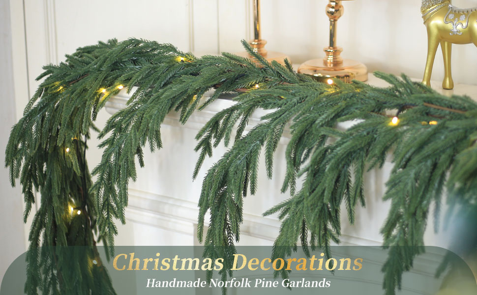 Amazon.com: EnnbeRuu Real Touch Norfolk Pine Garland with Tassels, Christmas Garland (Norfolk ...