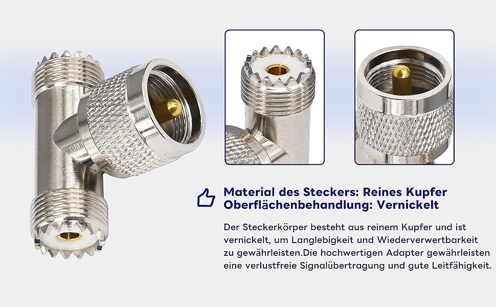 Boobrie UHF Triple T Form Adapter UHF PL-259 Stecker auf Dual UHF Buchse SO239-Buchse 3-Wege ...