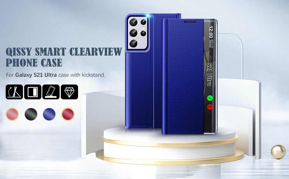 Amazon.com: Qissy for Samsung Galaxy S21 Ultra 5G Case Clear View Window Smart Slim for Samsung ...