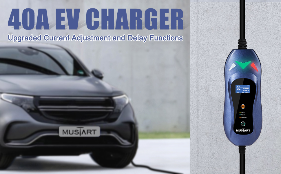 Amazon.com: MUSTART Level 2 Portable EV Charger (240 Volt, 25ft Cable, 15/25/40 Amp Adjustable ...