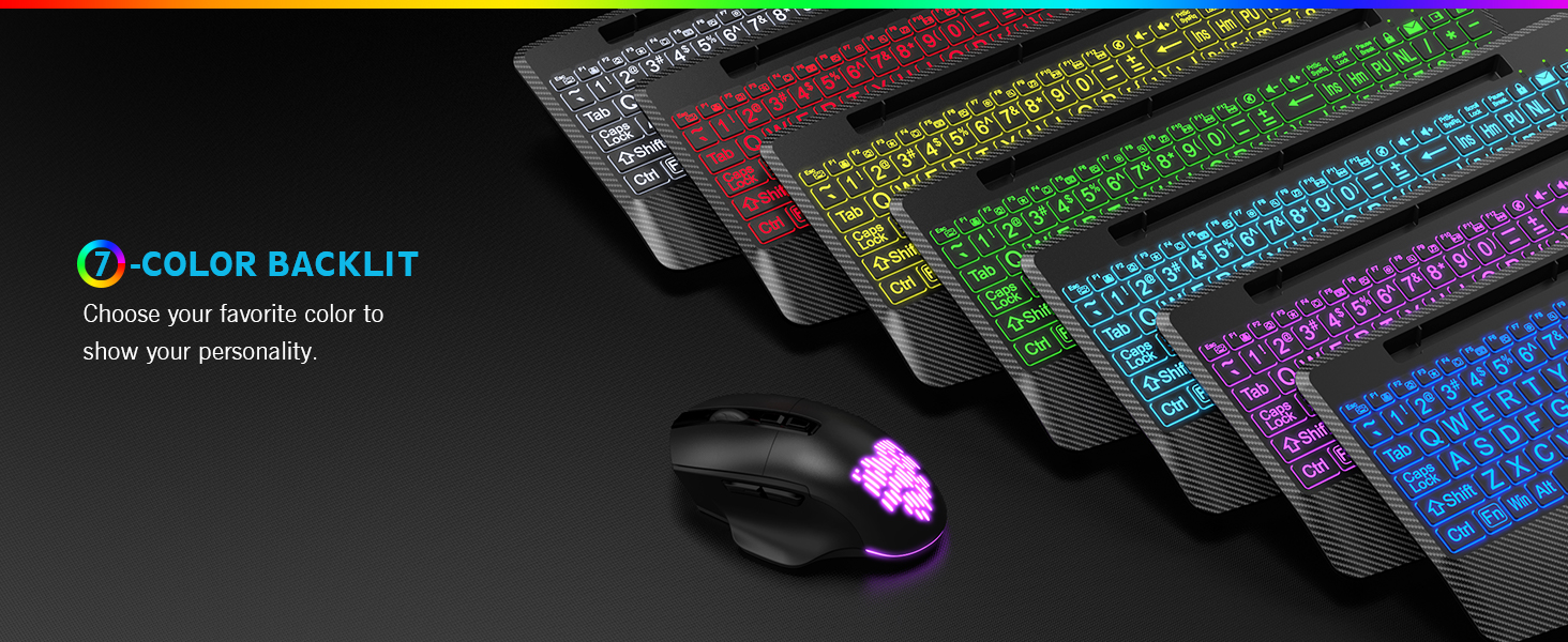 Amazon.com: Wireless Keyboard and Mouse Backlits, Wrist Rest, LED Mouse ...