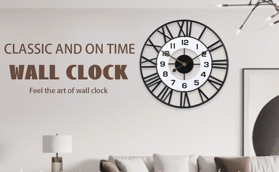 Wall Clock 24 Inch for Living Room Decor, Silent Battery Operated Wall ...