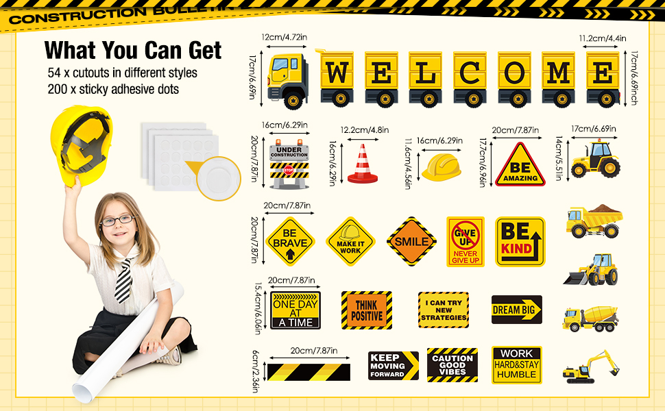 Amazon.com : Tatuo 54 Pieces Construction Bulletin Board Set Welcome ...