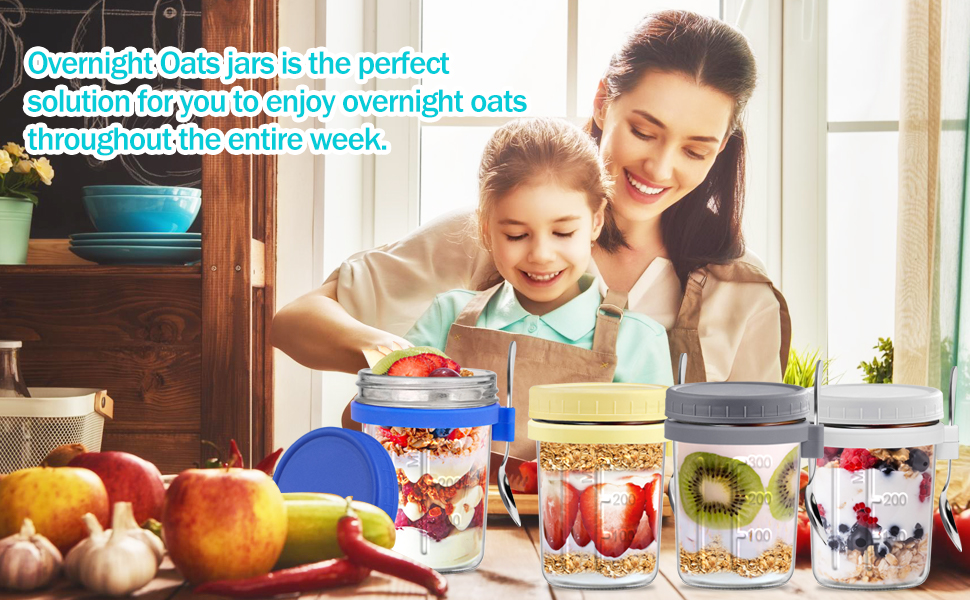 Amazon.com: Alitake Overnight Oats Container with Lid and Spoon - 16 oz Glass Overnight Oats ...