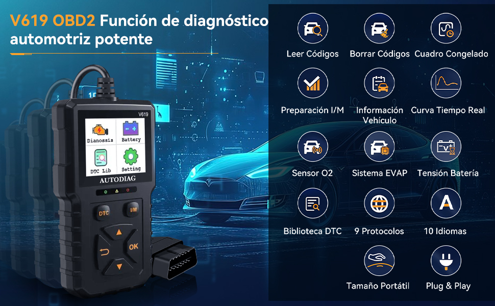 SAFONUS Escáner OBD2 V619, Escáner automotriz Profesional, Lector de códigos Universal ...