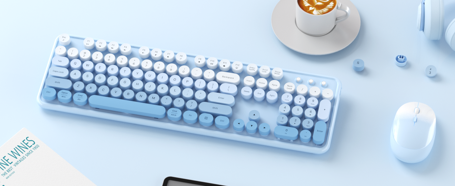 Colorful Wireless Keyboard And Mouse Combo Coveva 2 4ghz Wireless Retro Cute Round