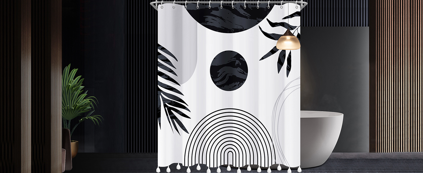 Amazon.com: TOENGS Boho Shower Curtains for Bathroom Black and White Shower Curtain with Tassel ...