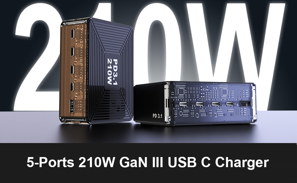Amazon.com: 210W USB C Charger, Graaci GaN 5-Port PD3.1 140W 100W PPS Fast Charging Station ...