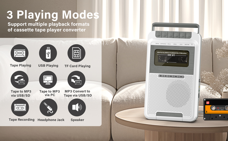 Cassette Player Recorder Converter,Record to Cassettes/USB/SD Card via ...